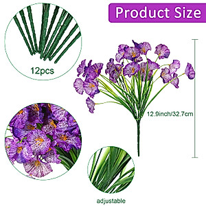 WILLBOND 12 Bundles Faux Flowers Decorative Artificial Shrubs Bushes Outdoor UV Resistant No Fade Faux Plastic Plants for Floral Arrangement Home Patio Porch Garden Decor (Purple)