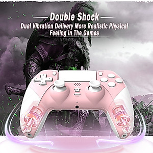 TERIOS Wireless Controller for PS4/Pro/Slim, Control for PS4 Built-in Speakers-6 Axis Motion Sensor-Programming-Auto Turbo Function (Pink White)