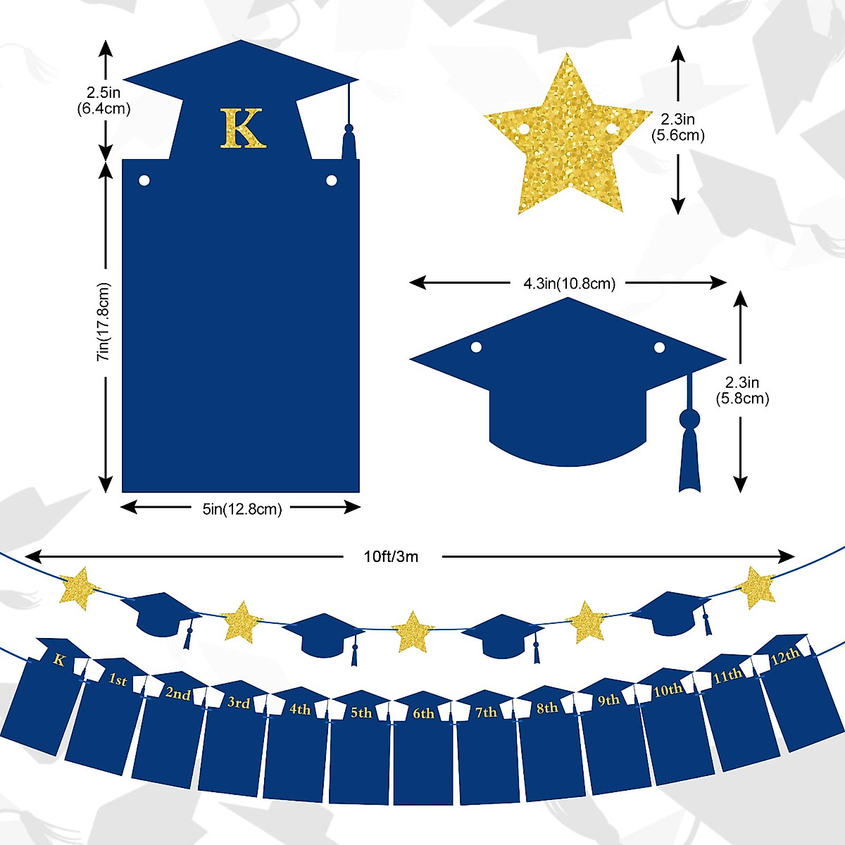 Whaline 2Pcs Graduation Photo Banner, Congrats Grad Banner, No DIY Require Hanging Bunting, Kindergarten to 12th Grade Picture Garland, Black Gold Glitter Banner for Grad Party Decor, 5 x 7 inch