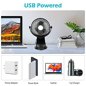 BRIGENIUS Battery Operated Clip on Stroller Fan, Portable Mini Desk Fan Rechargeable, USB Powered Clip Fan for Baby Stroller Office Outdoor Travel, Black