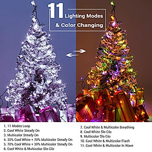 BrizLabs Christmas Tree Lights, 262ft 800 LED Color Changing Christmas Lights with Remote, 11 Modes Cool White & Multicolor Christmas Lights, 30V Plugin Dimmable Lights Green Wire for Xmas Tree Home