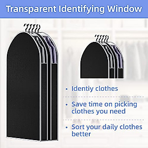 TOSHISON Hanging Garment Bags, 5 Pcs Suit Bag with 6.3" Gusset, Garment Bags for Storage, Garment Bags for Hanging Clothes, Suit Bags for Closet Storage, Suit Cover for Clothes