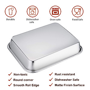 E-far Stainless Steel Sheet Cake Pan Set of 2, 10.6 x 8.3 x1.7 Inches Small Brownie Baking Pan, Rectangular High-Sided Cookie Sheet Pan Fit for Toaster Oven, Non-Toxic & Heavy Duty, Dishwasher Safe