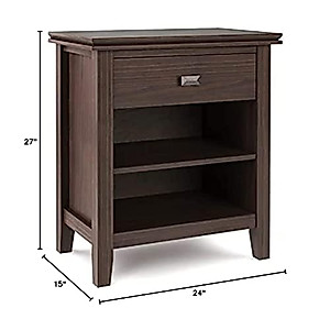 SIMPLIHOME Artisan 24 inches Wide Night Stand, Bedside table, Warm Walnut Brown SOLID WOOD, Rectangle, with Storage, 1 Drawer and 2 Shelves, For the Bedroom, Contemporary Modern