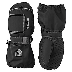 Hestra Baby Zip Long Mitt (Child 1-9yrs) | Waterproof, Insulated Mittens for Toddlers & Kids for Winter & Playing in The Snow - Black/Black - 1