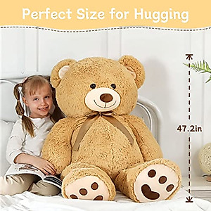 MorisMos Giant Teddy Bear Stuffed Animal 4ft, Big Teddy Bear Plush for Baby Shower, Life Size Stuffed Bear Gifts for Kids, Girls, Girlfriend, Women on Valentine, Christmas, Birthday（Light Brown）