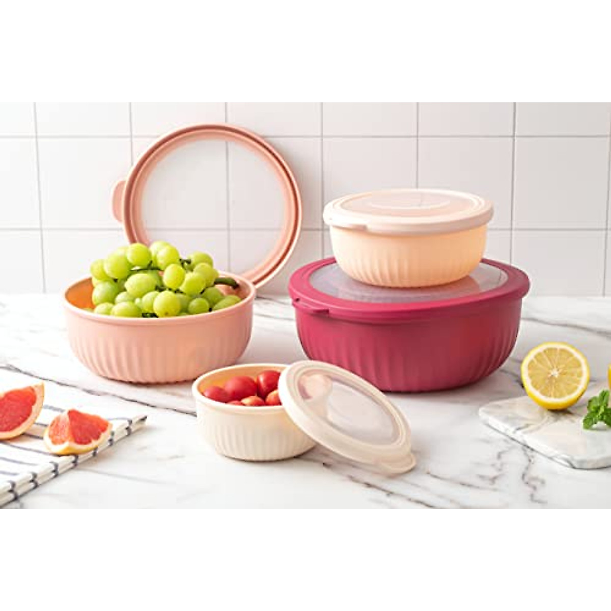 COOK WITH COLOR Prep Bowls - 8 Piece Nesting Plastic Meal Prep Bowl Set with Lids - Small Bowls Food Containers in Multiple Sizes (Pink Ombre)