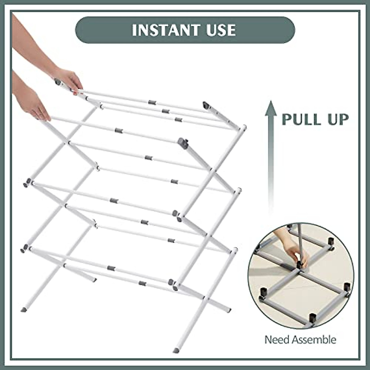 TOOLF Expandable Clothes Drying Rack, Foldable Laundry Drying Rack, 3-Tier Collapsible Clothing Dryer, Adjustable Towel Rack for Air Drying Clothing, Bed Linen, Clothing, Socks, Scarves, White