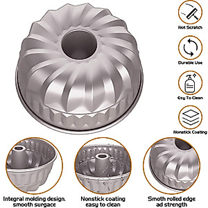 CHEFMADE 4PCS Mini Fluted Cake Pan, 4-Inch Non-Stick Tube Pans Kugelhopf Mold Cake Pan for Oven Baking (Champagne Gold)