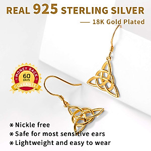 ChicSilver Celtic Earrings Gold 925 Sterling Silver Drop Earrings Trinity Knot Hypoallergenic Earrings for Women