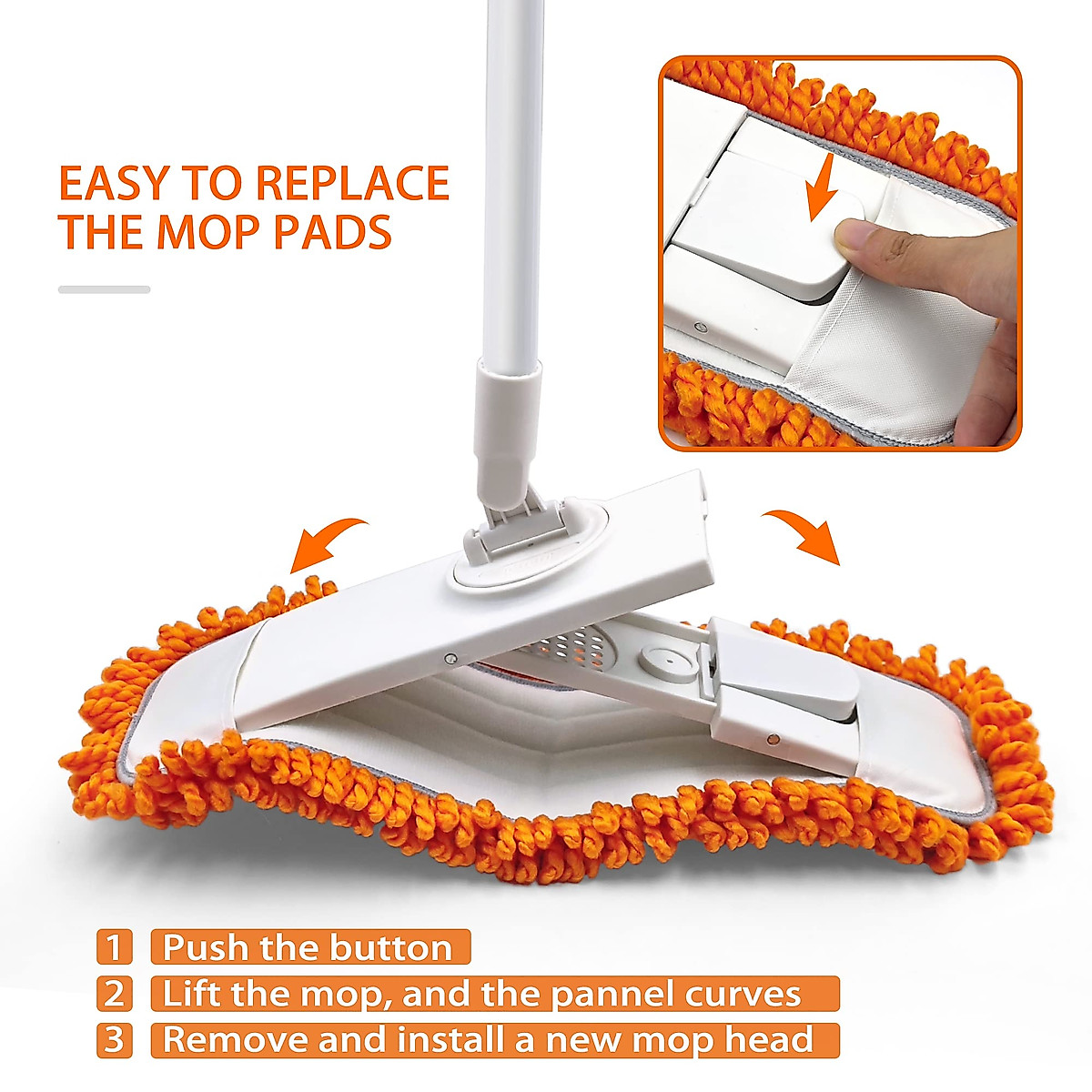 JEHONN Carpet Floor Sweeper Manual with Horsehair, Dust Mop for Floor Cleaning with 2 Washable Microfiber Pads