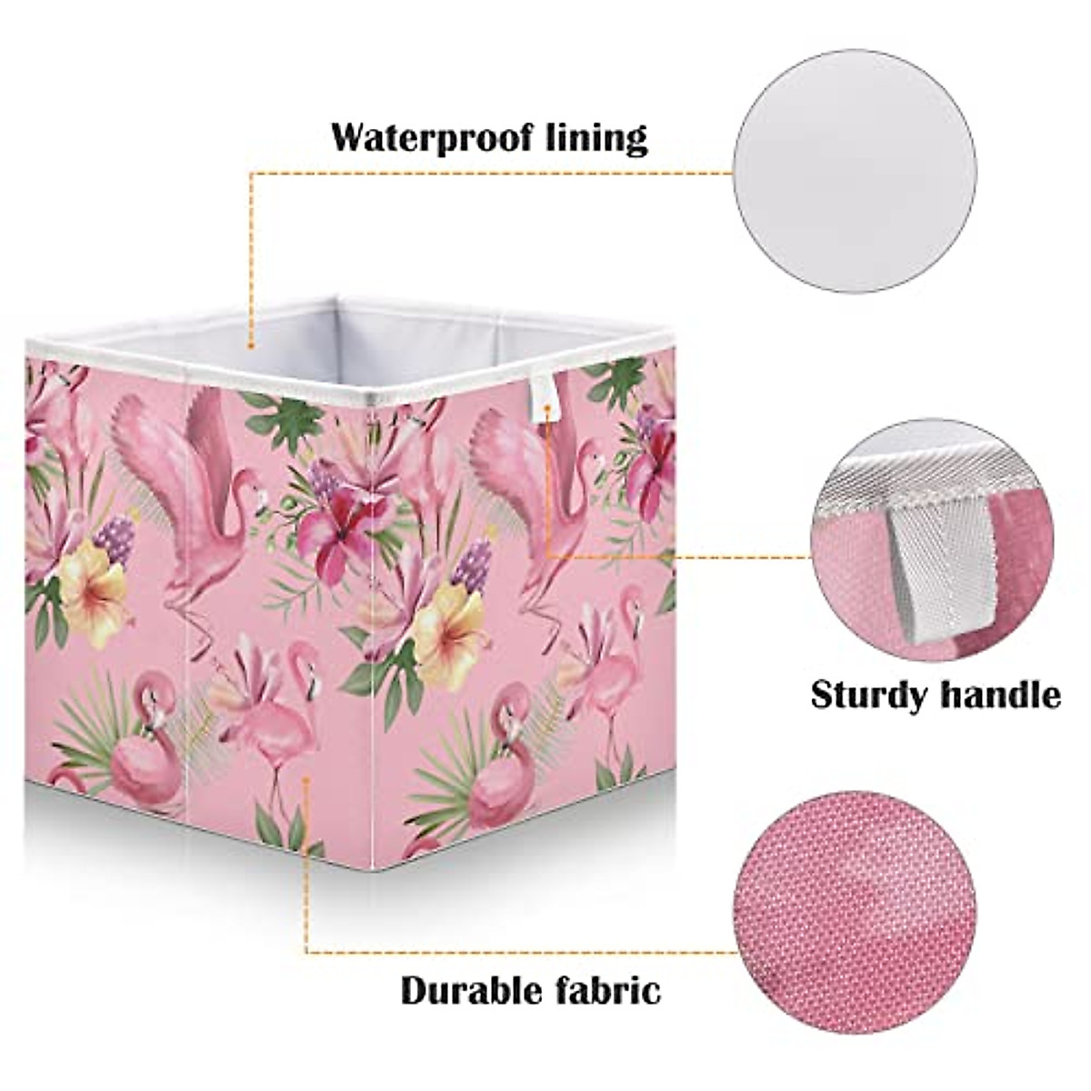 xigua Pink Flamingo Birds Storage Cube Foldable Storage Bins, Closet Shelves Organizer Fabric Storage Baskets for Clothes, Toys, Books, Office Supplies (Rectangular)