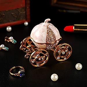QIFU Hand Painted Enameled Cinderella Pumpkin Carriage Decorative Hinged Jewelry Trinket Box Unique Gift for Family