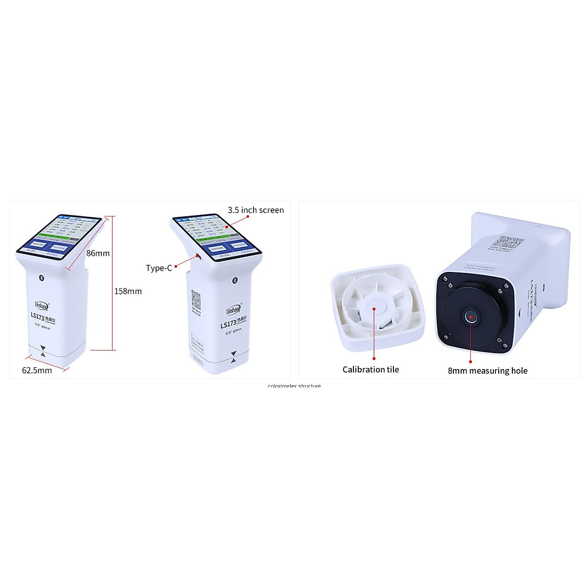 MeterTo Touch Screen Colorimeter LS173 Portable Color Meter Analyzer, Aperture: 8mm, D/8, CIE Lab, Luv, LCh, Yxy, CMYK, RGB, Hex, USB Software