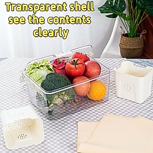 Fruit Containers for Fridge，Fresh Food Containers for Refrigerator，Fruit Containers for Fridge Keep Fresh，Food Box Container with 3 Removable Colanders for Berry，Vegetable, Refrigerator Organizer Bins