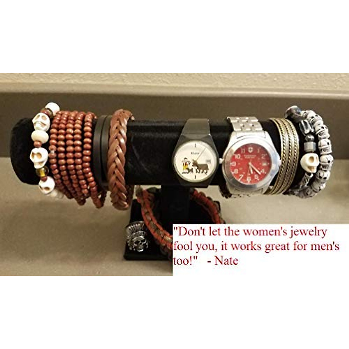 JC HUMMINGBIRD T-bar Jewelry Bracelet and Watch Display Stand, Black Velvet for Home (New version 2021: Improved Box Package& Product Sturdiness)