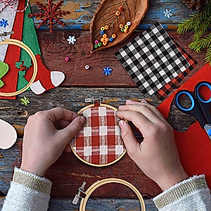 Caydo 20 Pieces Christmas Fabric Squares, 5.9 Inch Christmas Charm Packs 10 Patterns Polyester Cotton Plaid Fabric Squares for Garlands, Christmas Decoration