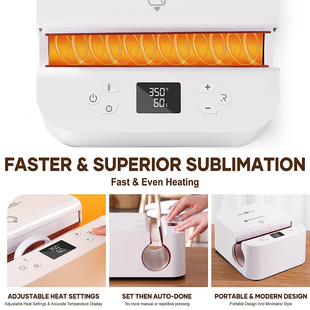 HTVRONT Auto Tumbler Heat Press Machine - Mug Heat Press Heat Up Fast & Even, Professional Tumbler Press High-Security for 2.95"-3.18" Sublimation Tumblers, Cups, Glasses and Mugs, White