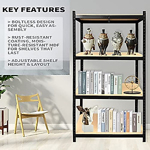 4 Tier Shelving Unit Shelf Metal Storage Shelves Metal Rack Heavy Duty Height Adjustable Commercial Grade Steel Utility Layer Shelf Rack Organizer 1411 LBS Capacity-63.78H x 31.5W x 15.74D inch,Black