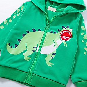 Azalquat Baby Toddler Boys Dinosaur Hooded Zip Jacket Casual Outerwear Active Sweatshirt (Green Dinosaur, 4-5T)