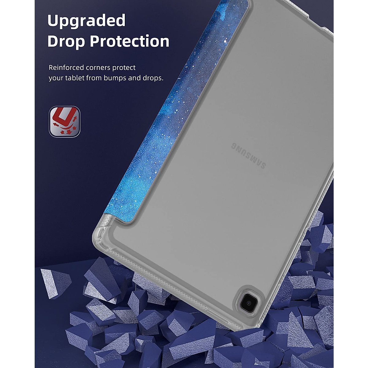 MoKo Case Fits Samsung Galaxy Tab A7 Lite 8.7 Inch SM-T225/T220/T227, Slim Lightweight Smart Case Trifold Stand Case with Soft TPU Translucent Frosted Back Shell for Galaxy Tab A7 Lite - Blue Sky Star