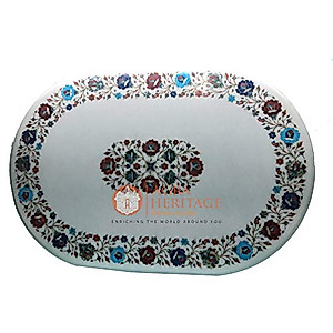 Marble Dining Side Table Top Carnelian Lapis Multi Floral Inlay Gift Decor |16"x24" Inches