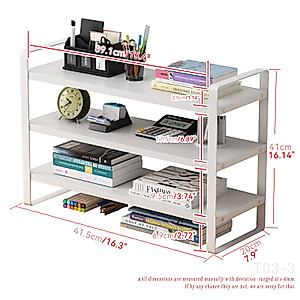 hodiczk Upgraded Small Desk Shelf Organizer with Tiers, Cute Desktop Organizer Shelf Storage, Kawai Desktop Bookshelf Hutch for Dorm, Home, School, Office (White Rack White Frame, 3 Layer)