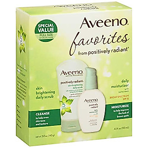 Aveeno Positively Radiant Morning Radiance Skin Care Gift Set with Daily Face Scrub & Moisturizer with SPF 15 Sunscreen, Helps Brightens Skin & Evens Tone, Non-Comedogenic & Hypoallergenic, Set of 2
