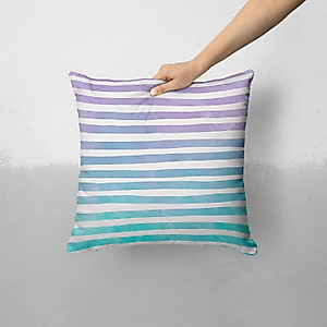 iiRov Purple to Green Watercolor Ombre Stripes - Custom Decorative Home Decor Indoor or Outdoor Throw Pillow Cover for Sofa, Bed or Couch Cushion (Pillow CASE Cover ONLY)