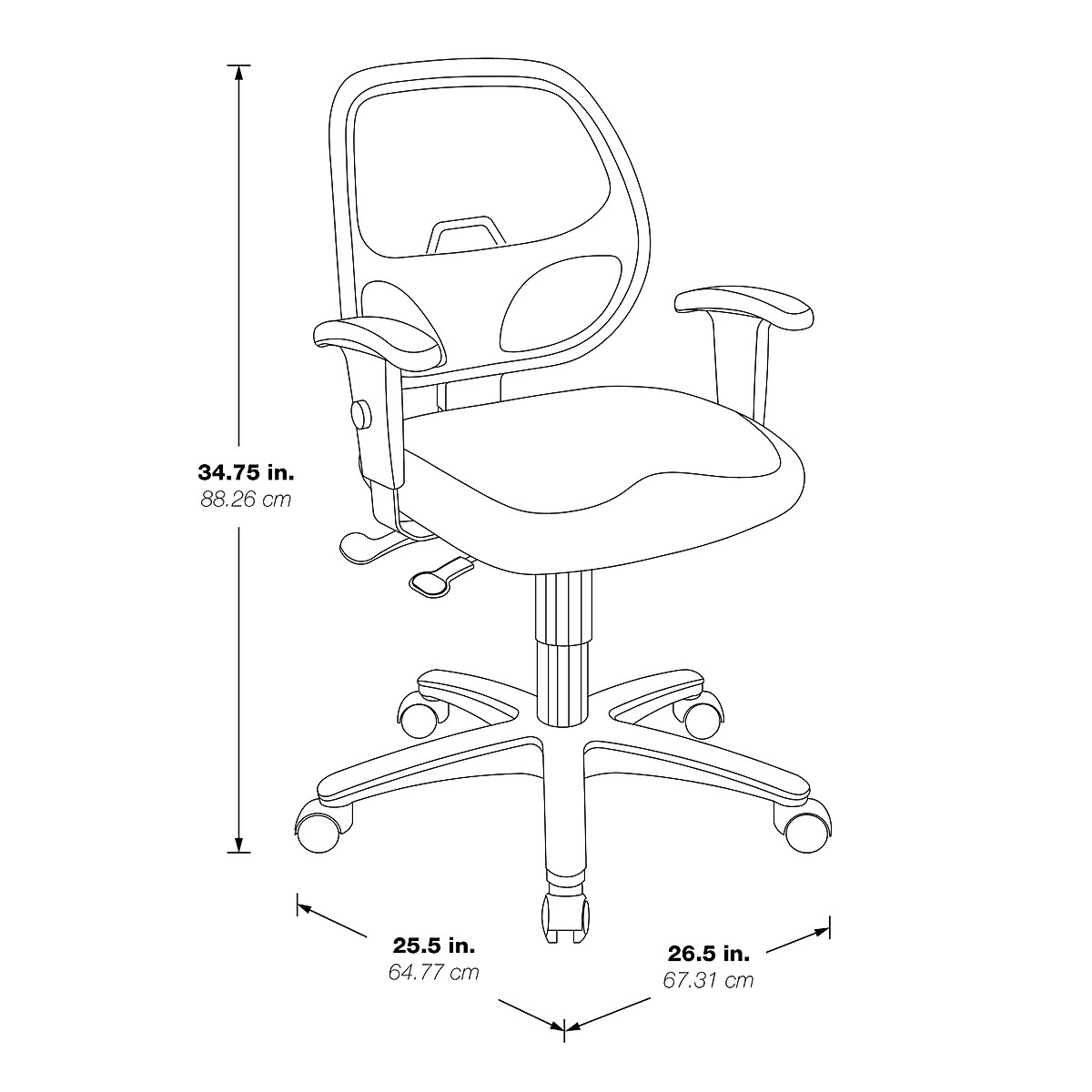 Office Star ProGrid Back Ergonomic Adjustable Office Task Chair with Built-in Lumbar Support and Padded Arms, Interlink Flint