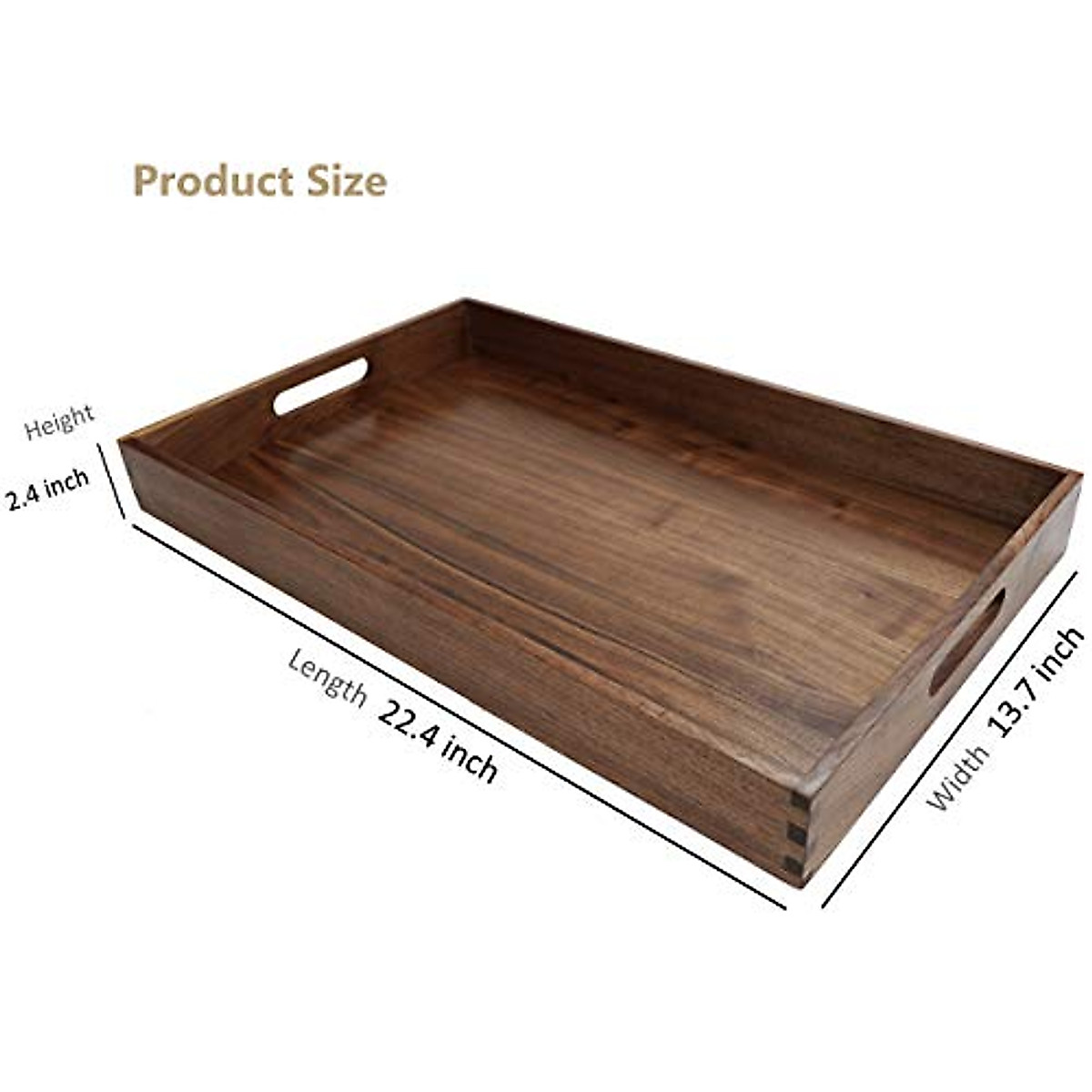 MAGIGO 22 x 14 Inches Large Rectangle Black Walnut Wood Ottoman Tray with Handles, Serve Tea, Coffee, Classic Wooden Decorative Serving Tray