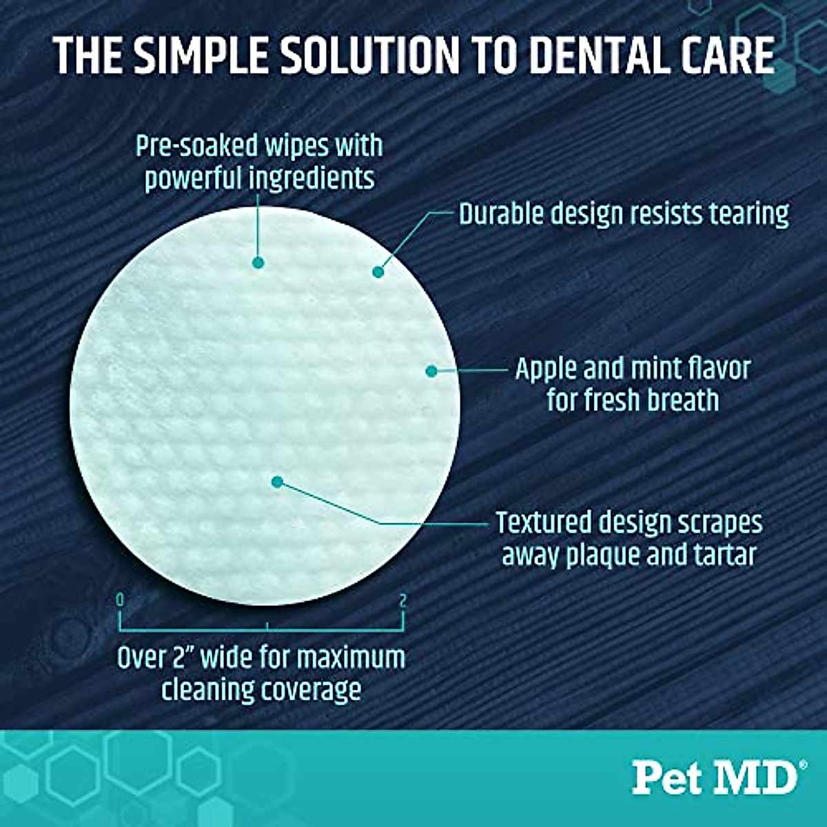 Pet MD Dog Breath Freshener Dental Wipes for Dogs - Tartar and Plaque Remover for Teeth Cleaning - Fresh Apple & Mint Scent Bad Breath Treatment for Dogs - 100 Count