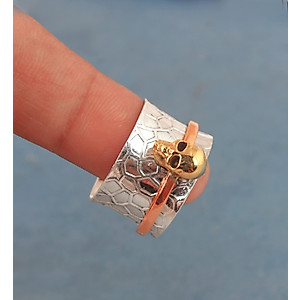 Skull design Sterling silver Spinner ring Meditat spinner band fine Spinning Anti-stress Halloween ring (5)