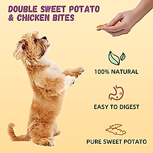 Pawmate Chicken Wrapped Orange & Purple Sweet Potato Dog Treats, Eliminates Tears with Taurine Soft Snacks for Small Medium Large Dogs 11OZ