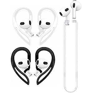 BLLQ AirPod 3 Anti Slip Ear Hooks and Anti Lost Strap Set, Muti-Dimensional Adjustable Ear Hook 2 Pairs and Anti Drop Strap 1 PCS Compatible with AirPods Pro AirPods 3 2 1 Gen (2+1)