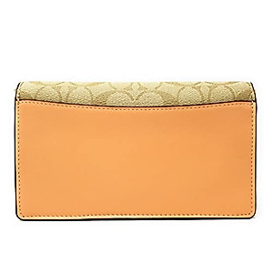 COACH Women's Anna Foldover Crossbody Clutch (Signature Canvas - Light Khaki - Faded Blush)