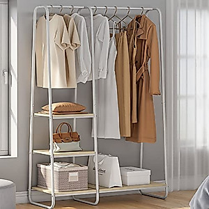 Raybee White Clothing Rack with Shelves, Heavy Duty Clothes Racks for Hanging Clothes Metal Clothing Rack Portable Wardrobe Rack Garment Rack Holds 245LBS 15.6" D x 39.9" W x 67.1" H