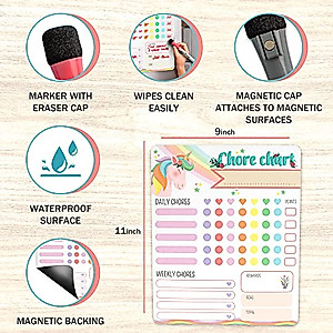 Magnetic Dry Erase Chore Chart for Kids - Perfect to Motivate Your Kids - Simplified 9” x 11” Reward and Behavior Chart for Your Fridge - Teach Responsibility at Home in a Motivating and Simple Way