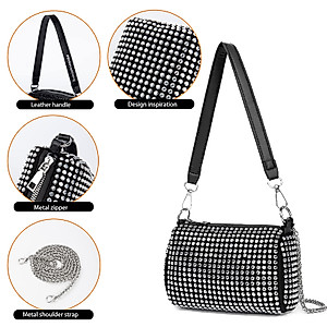 Crystal Rhinestone messenger bag women's banquet bag chain net handbag women's shiny purse suitable for parties and dances(silve), Silver