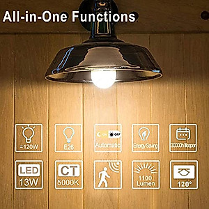 MikeWin Motion Sensor Light Bulbs Outdoor 4 Packs 13W(100W Equivalent) Security LED Bulb, Indoor E26, A19, 5000K Daylight Dusk to Dawn Bulb for Garage Front Door Porch Stairs Hallway