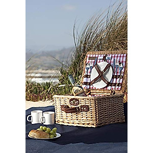 PICNIC TIME Catalina Picnic Basket for 2 - Wicker Picnic Basket with Picnic Set, (Red & White Plaid Pattern)