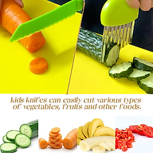 8 Pieces Wooden Kids Kitchen Knifes for Real Cooking Include Plastic Toddler Knife, Wood Kids Safe Knives, Potato Slicers, Serrated Edges Cooking Knife, Y Peeler, Cutting Board (Crocodile)
