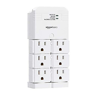 Amazon Basics Rotating 6-Outlet Surge Protector Wall Mount, 1080 Joules, White