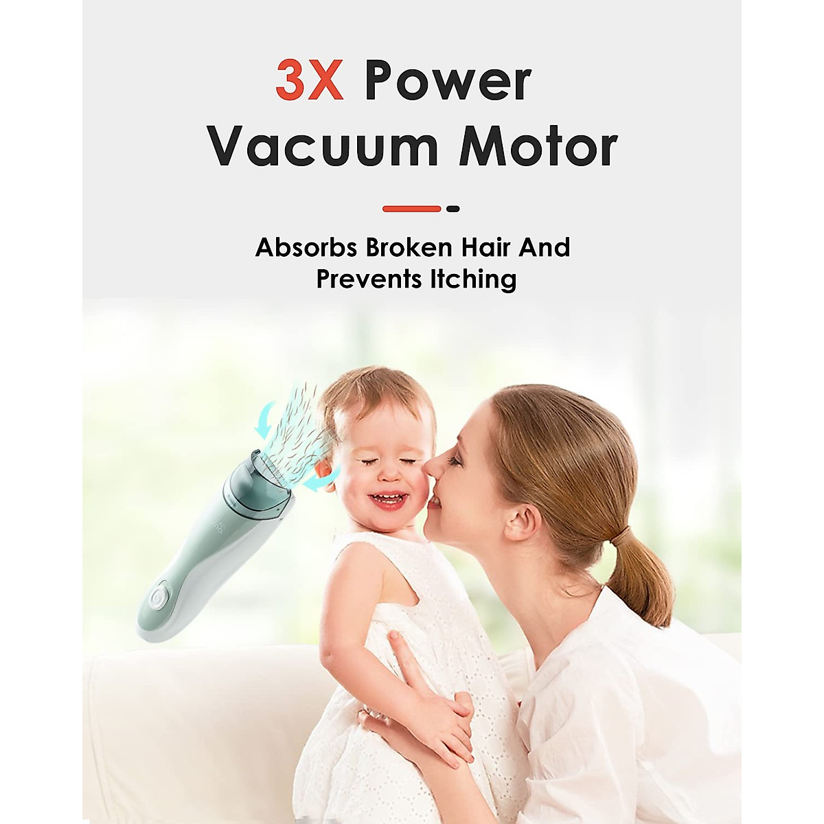 SUPERMAMA Baby Hair Clippers, Ultra Quiet Electric Vacuum Baby Clippers with Charger Base, Cordless Rechargeable Waterproof Haircut Kit for Kids & Men