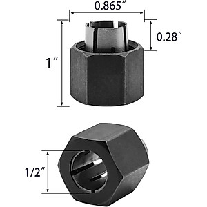 Thaekuns 2 piece Router Collet Kit 1/4" and 1/2" fits for Dewalt 326286-04, 326286-03, Bosch 2610906283, 2610906284, Hitachi 323-293, 323-421,Big Horn 19691,19693&RC025DW,RC050DW