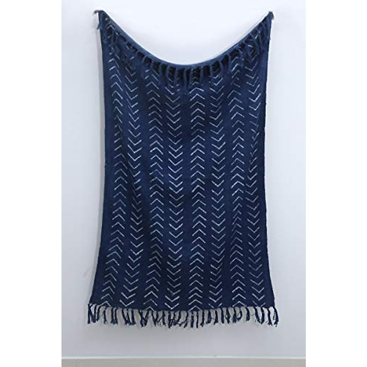 Trade Star 50 x 70 Inch Indigo Hand Block Printed Throw Blanket Boho Mudcloth Throw with Tassels Cozy Wrap Blanket Decorative Bed Throw (Pattern 7)