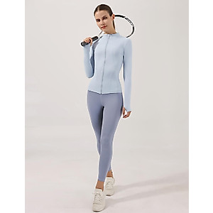 Locachy Women's Slim Fit Full Zip Athletic Running Sports Workout Jacket with Pockets Style 02 Light Blue S