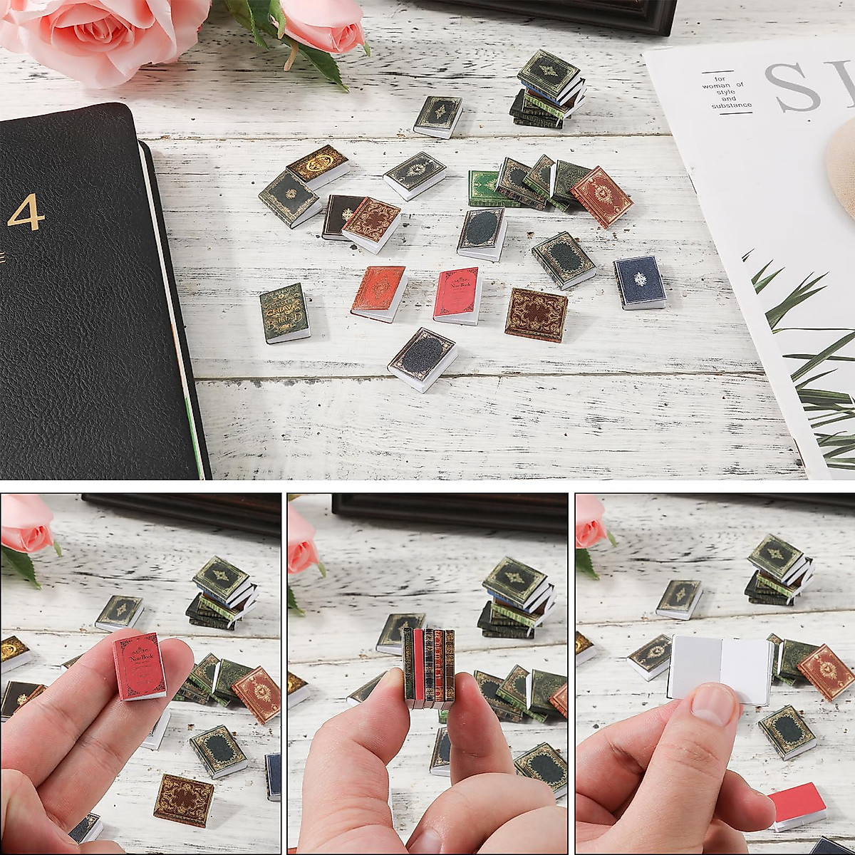 48pcs 1:12 Scale Miniatures Dollhouse Books, Assorted Timeless Miniatures Books Dollhouse Decoration Accessories Mini Miniatures Books for Christmas Pretend Play