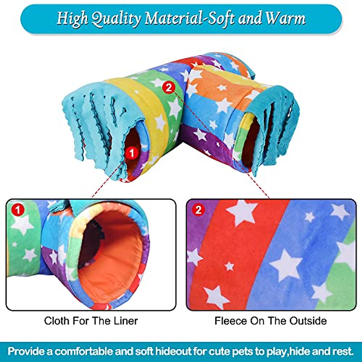 Guinea Pig Tunnel-HOMEYA Guinea Pig Hideout,Collapsible 3 Way Hamster Play Tubes with Fleece Forest Curtain,Small Animal Pet Toys and Cage Accessories for Rabbit Bunny Ferret Rat Hedgehog