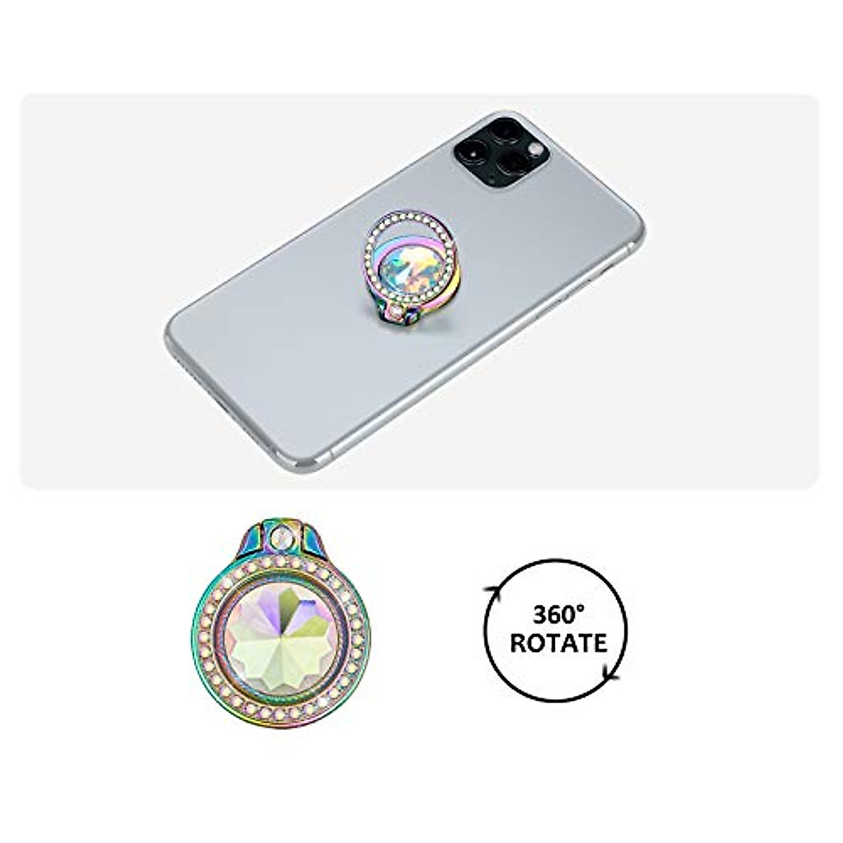 lenoup Iridescent Glitter Bling Bling Phone Ring Holder,Rainbow Sparkle Phone Ring Artificial Diamond Stand,Teal Rhinestone Cell Phone Finger Ring